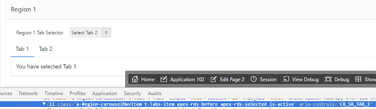 Dynamic Selection of Tabs and Region Display Selectors in APEX