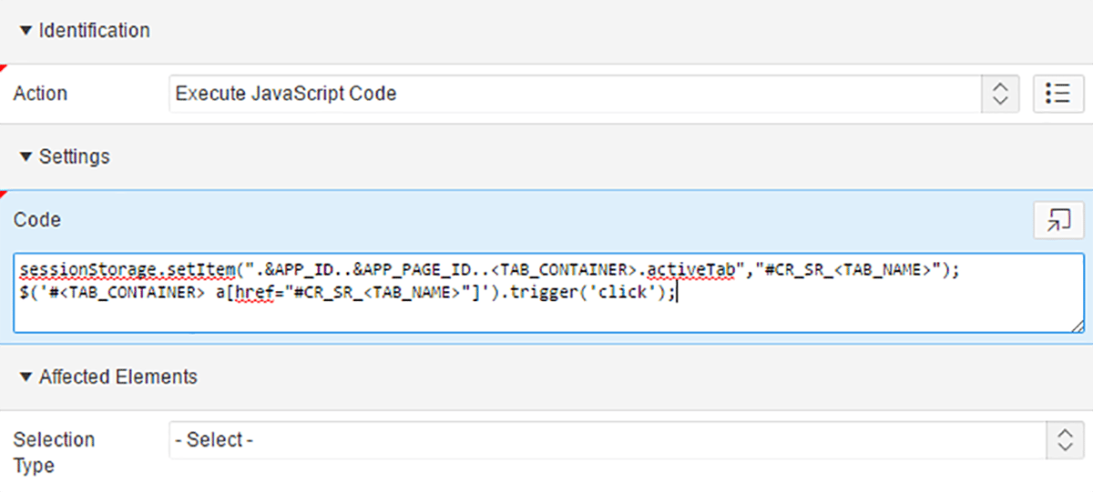 Dynamic Selection of Tabs and Region Display Selectors in APEX
