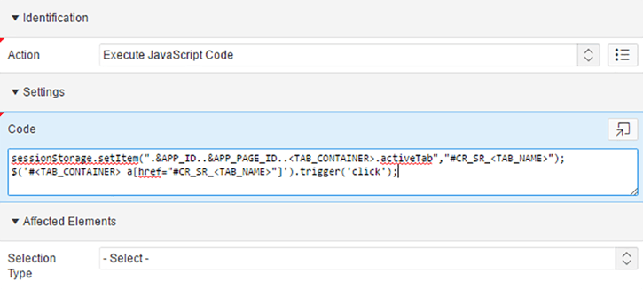 Dynamic Selection Of Tabs And Region Display Selectors In Apex